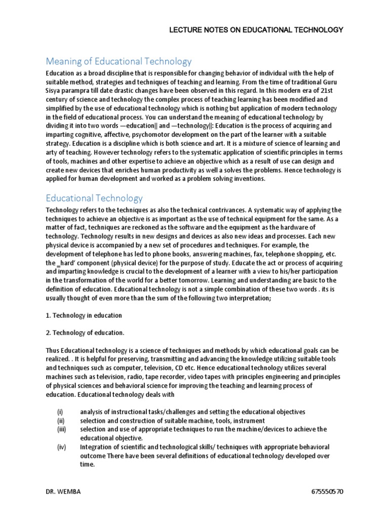 The Characteristics of Educational Technology | PDF | Educational ...