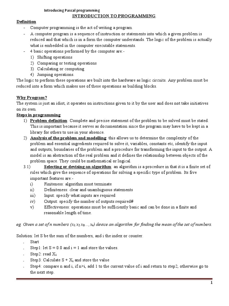 Real Pascal Programming Notes Pdf Programming Computer Program