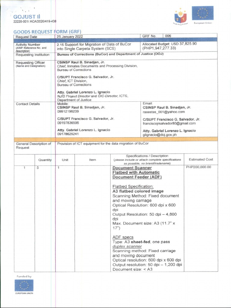 Gojust Ii - Goods Request Form (GRF) | PDF