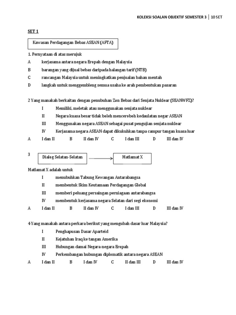 Koleksi Soalan Objektif Penggal 3 - 10 Set | PDF
