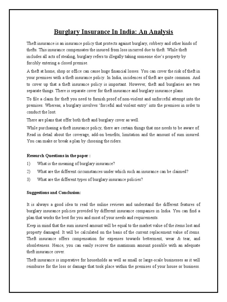 Burglary Insurance in India | PDF | Insurance | Theft