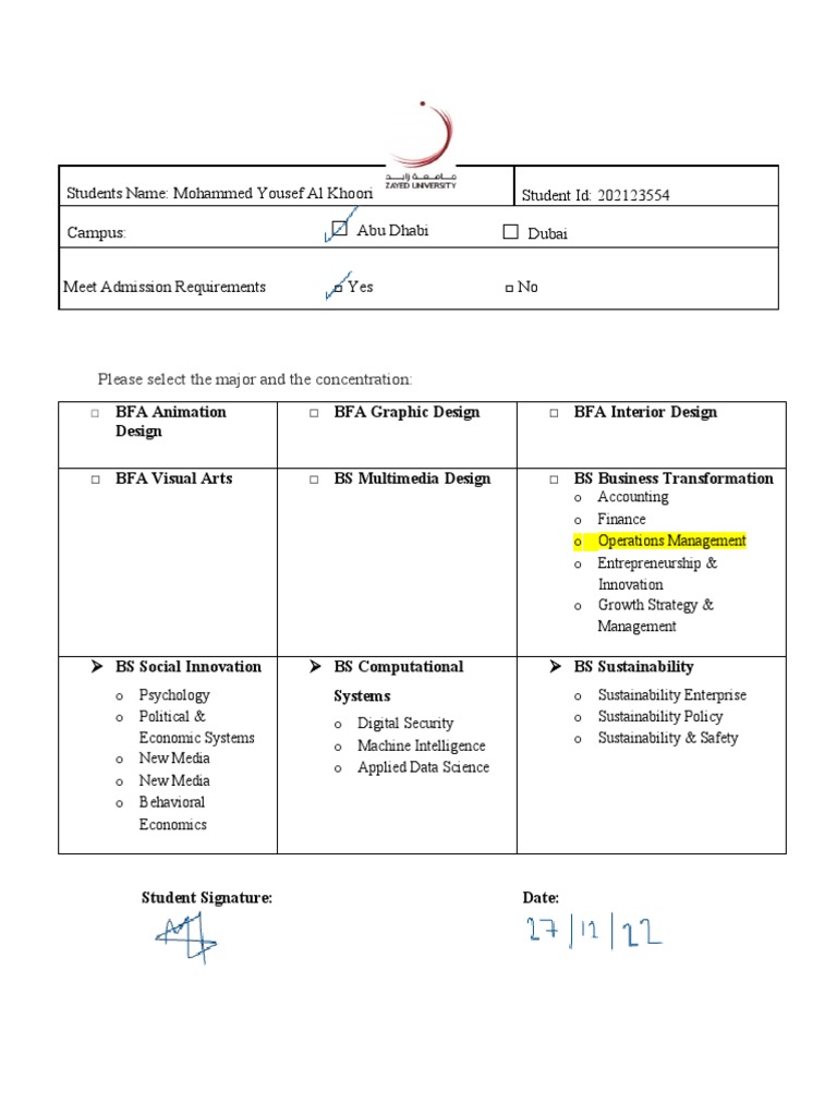 Major Change Form For 202222 | PDF
