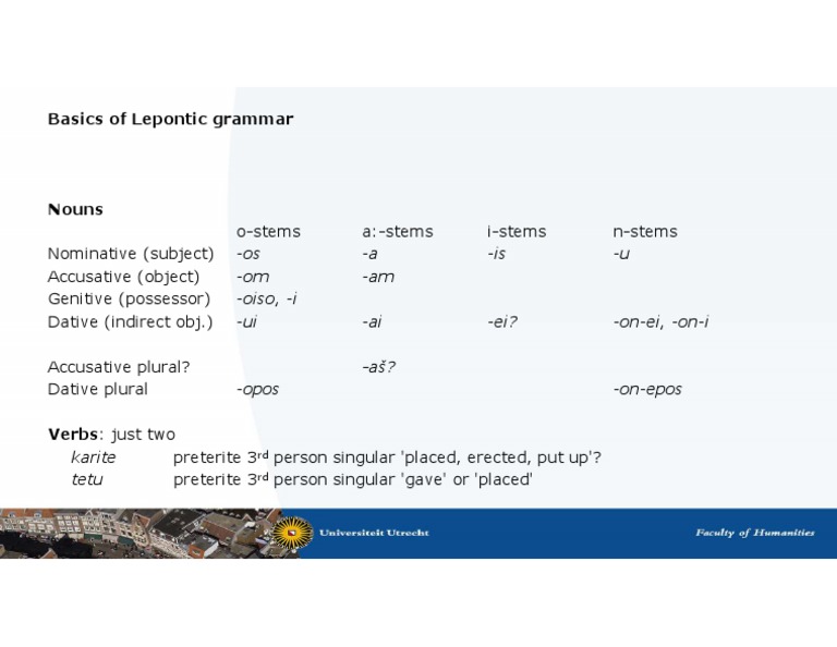 Lepontic Grammar Basics: Nouns & Verbs | PDF