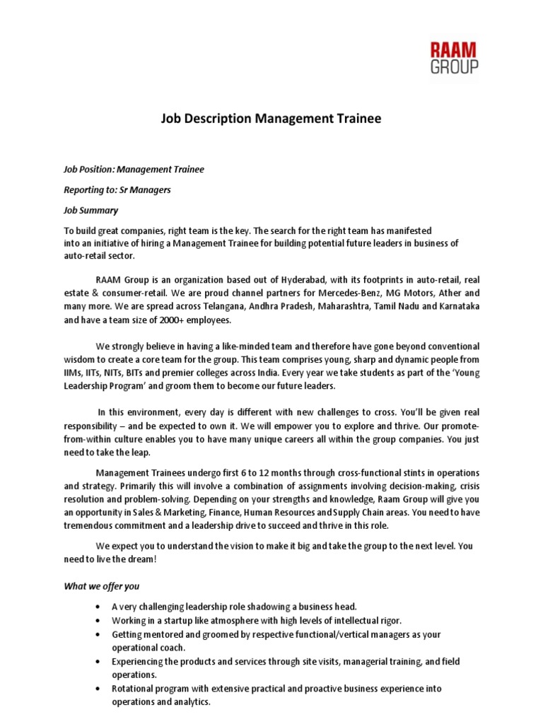 Management Trainee Job Overview | PDF | Leadership | Business