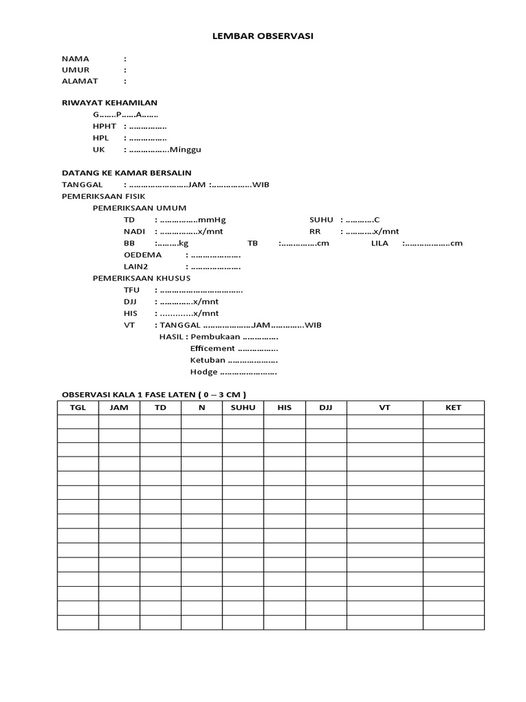 Lembar Observasi Persalinan | PDF