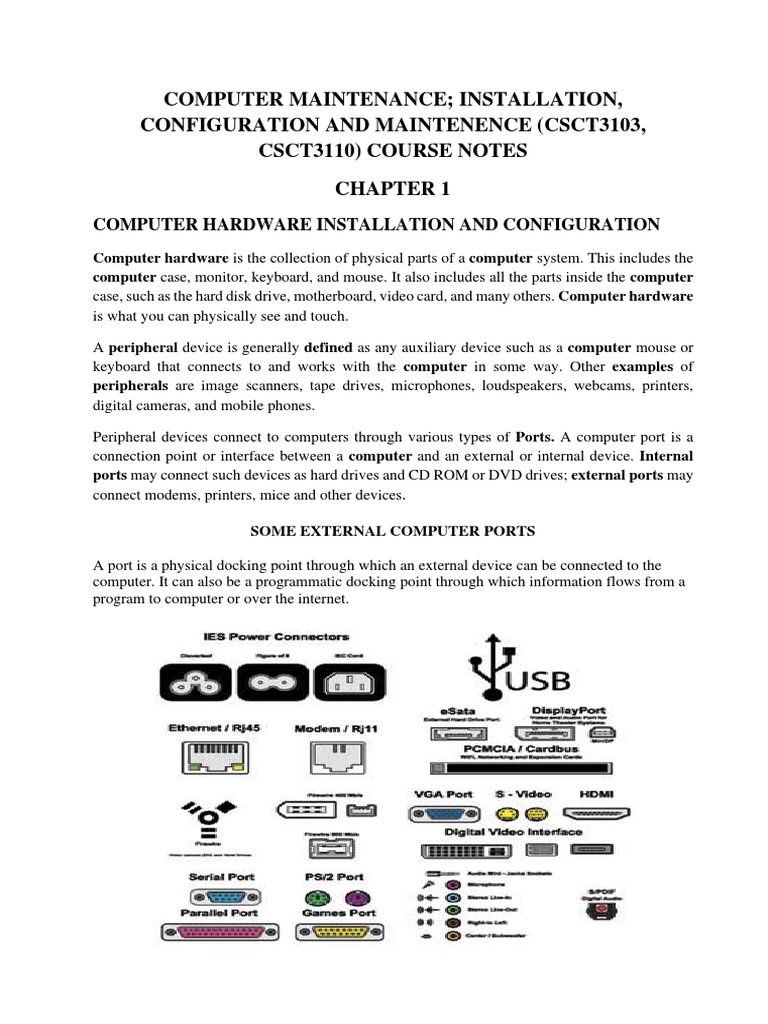 Comp. Maint Instal, Maint, and Config. Week 1 and 2 | PDF | Usb | Computer Hardware