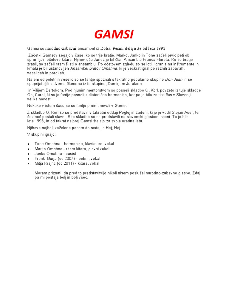 Gamsi - Predstavitev | PDF