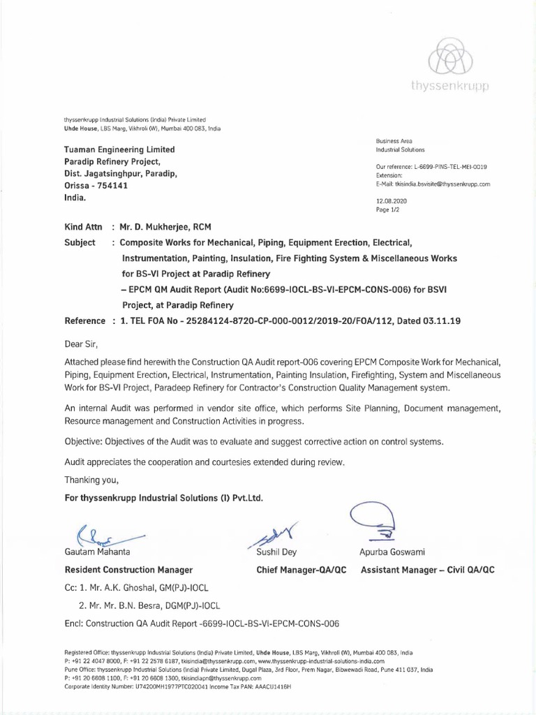 L-6699-Pins-tel-mei-0019 - Epcm QM Audit Report (Audit No. 6699-Iocl-bs ...