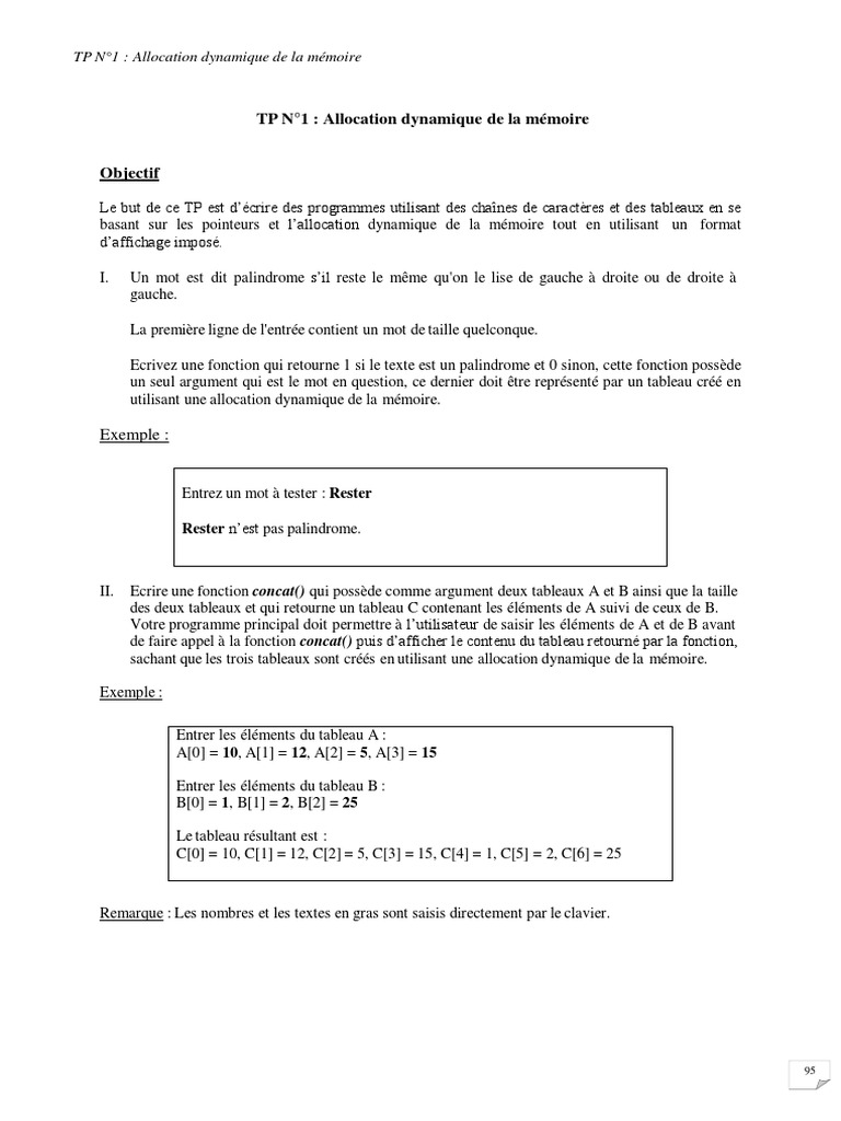 TP N°1: Allocation Dynamique de La Mémoire: Exemple | PDF | Pointeur (programmation ...
