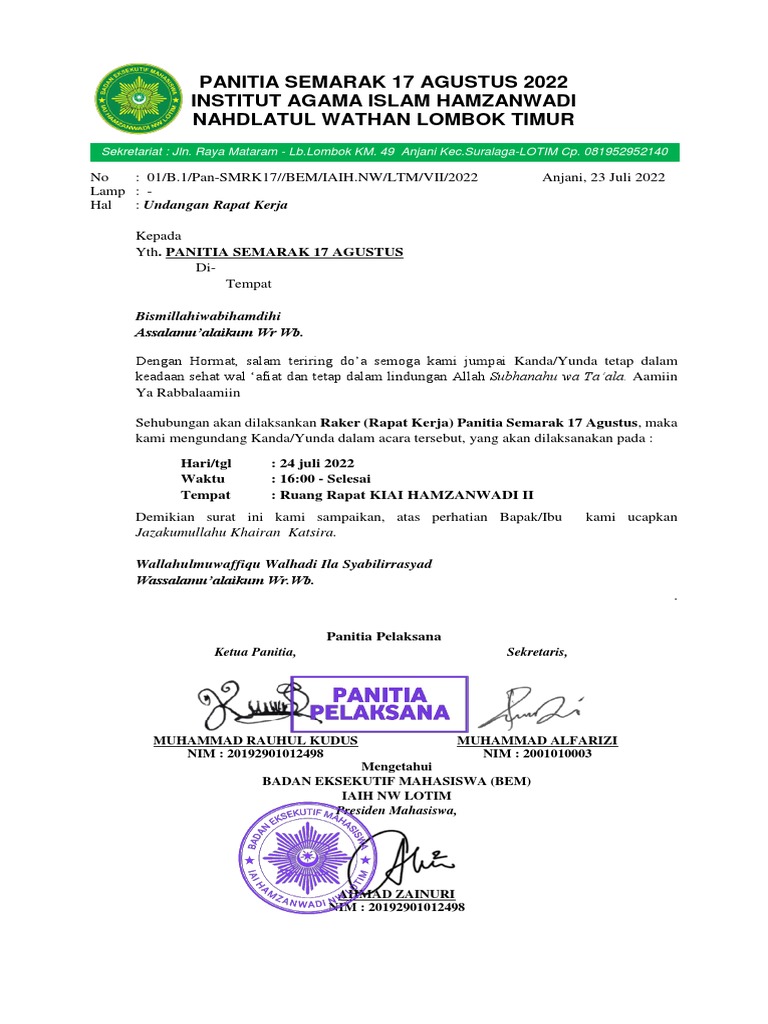 Surat Undangan Panitia | PDF