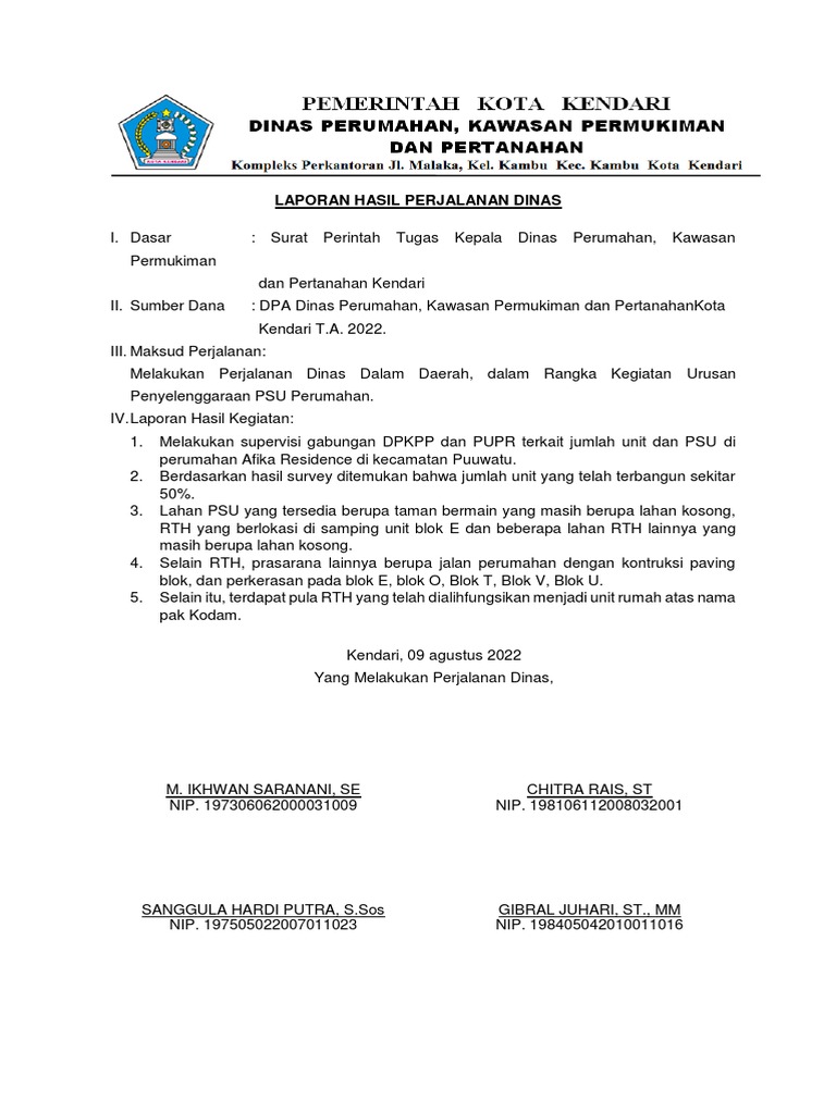 LAPORAN HASIL PERJALANAN DINAS Terbaru | PDF