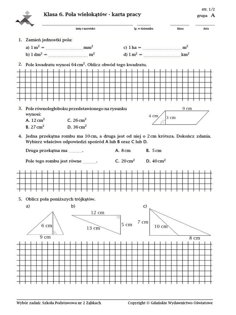 Karta Pracy KL 6 - Pola Wielokatow - Kopia - Kopia | PDF