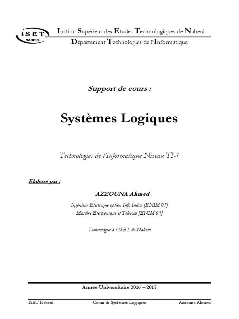 Cours sur les Systèmes Logiques ISET Nabeul | PDF | Technologies de l ...