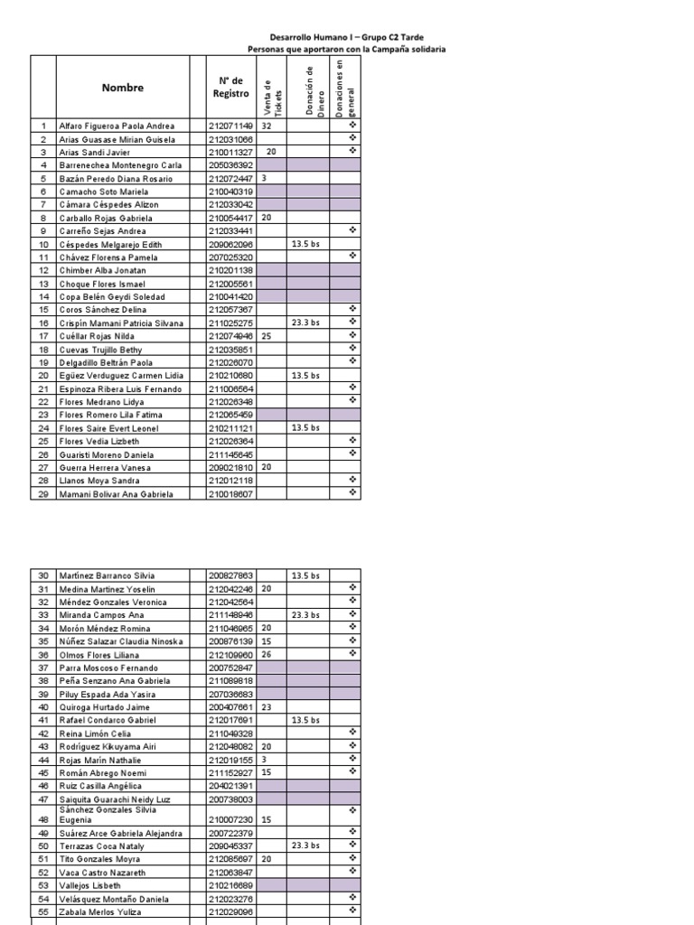 Lista de Rifa Desarrollo I c2 Turno Tarde | PDF