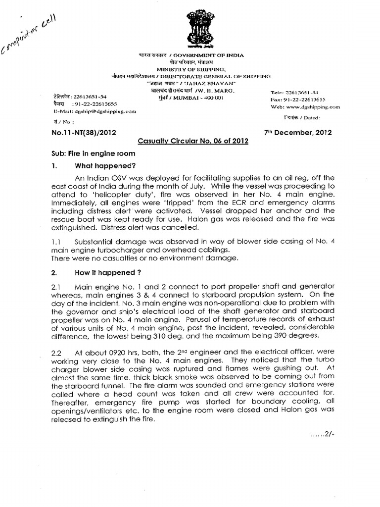 1525877910fire in Engine Room - DGS Case Study | PDF