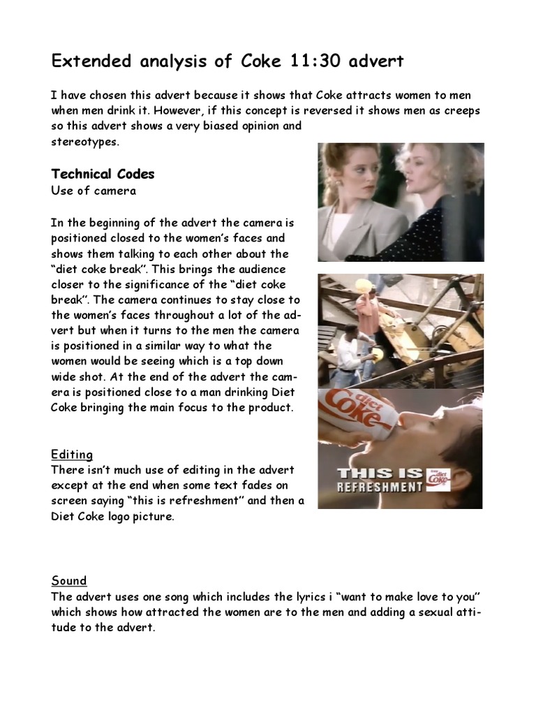 Unit 4 Task 3 Extended Analysis of Coke 11-30 Advert | PDF