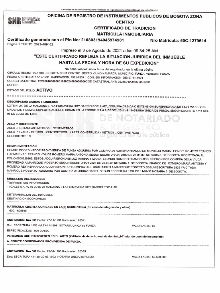 Certificado Libertad Y Tradicion Pdf