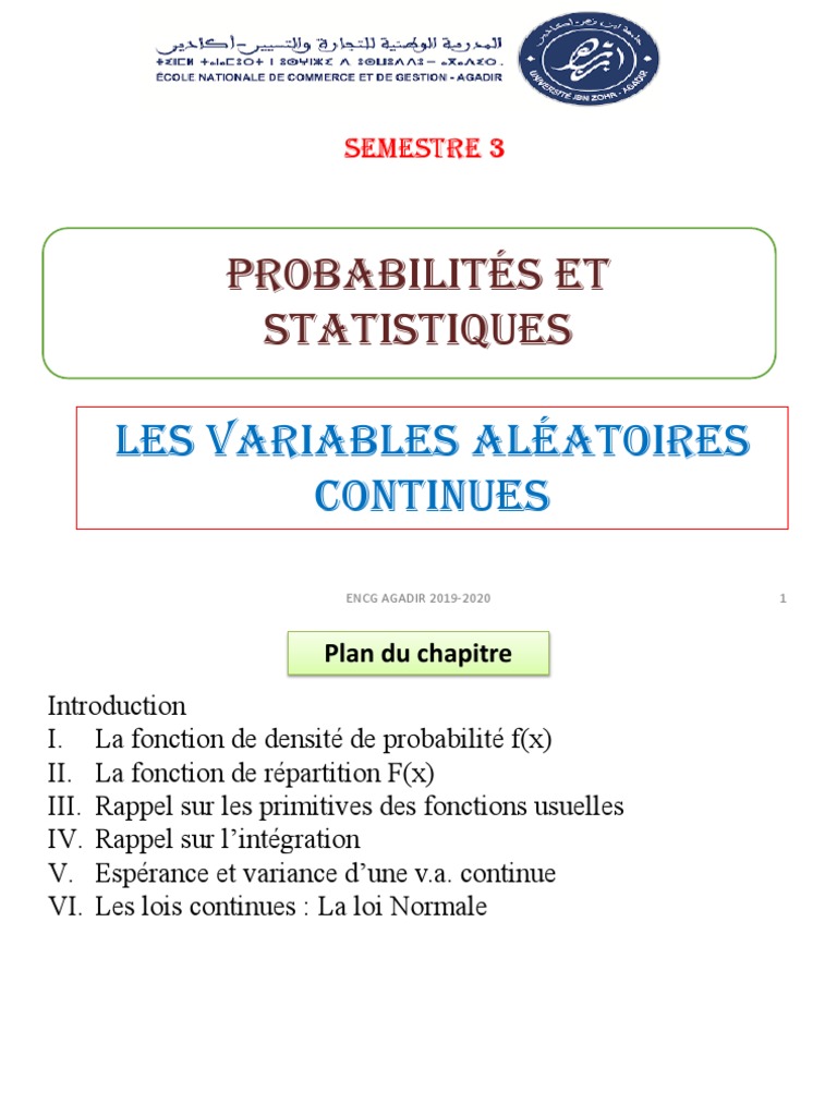 Variables Aléatoires Continues et Lois | PDF | Loi de probabilité ...