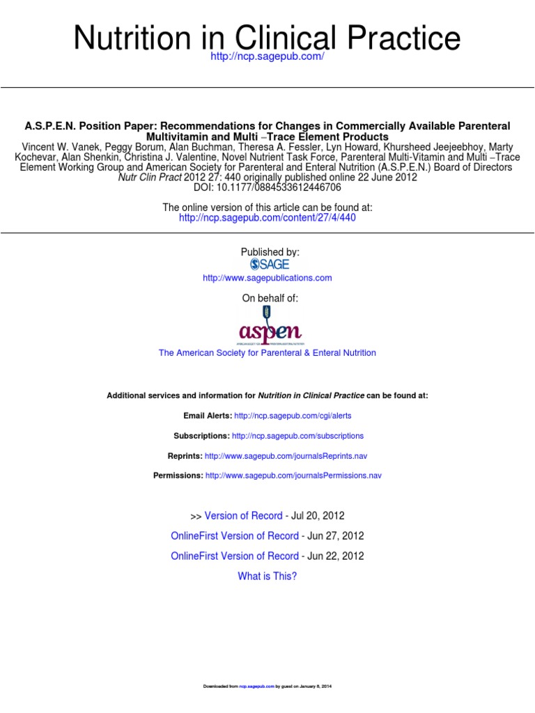 ASPEN Guidelines Micronutrients 2012 | PDF | Vitamin | Nutrients