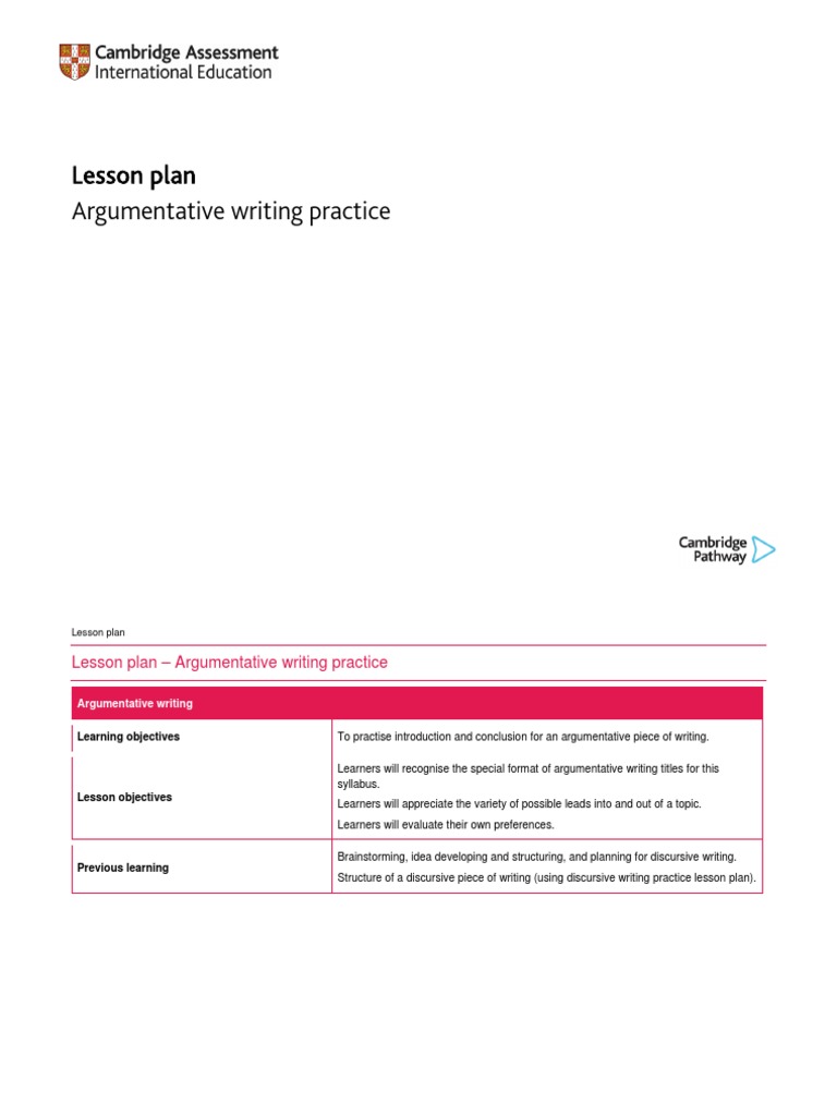 AAS Argumentative Writing Lesson Plan | PDF | Lesson Plan | Essays