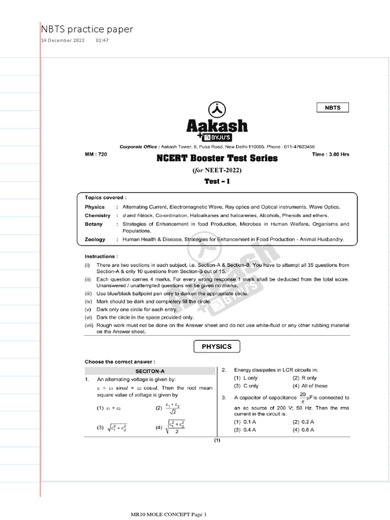 NBTS Practice Paper | PDF NBTS Practice Paper | PDF
