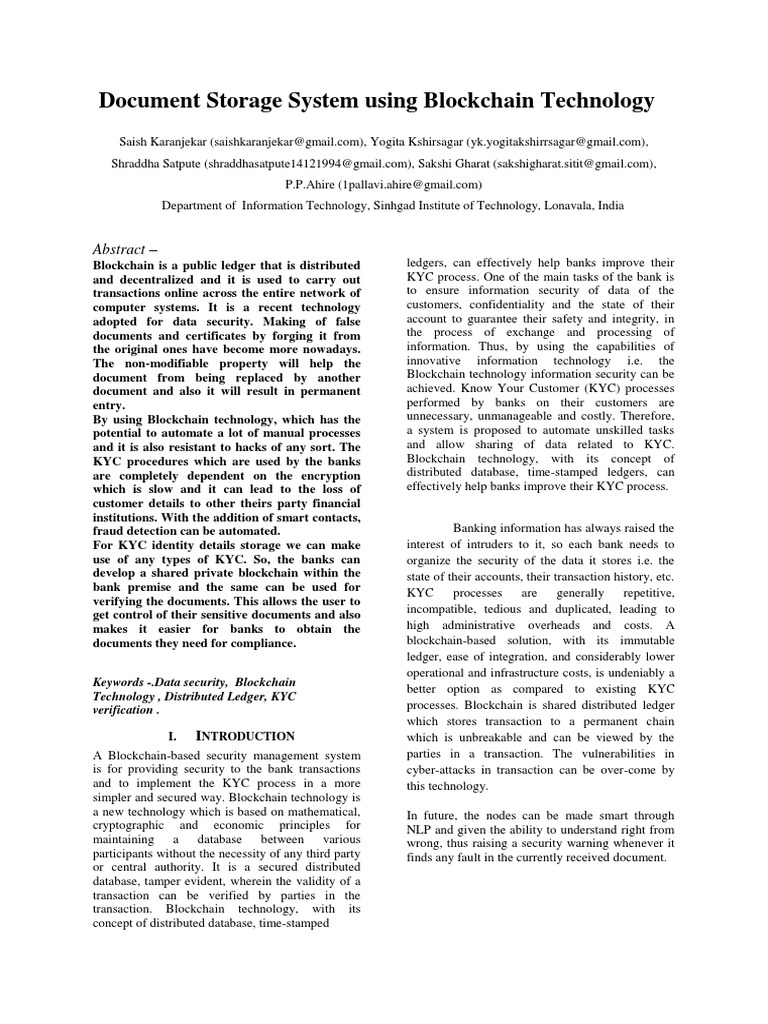 Document Storage System Using Blockchain | PDF | Bitcoin | Cryptocurrency