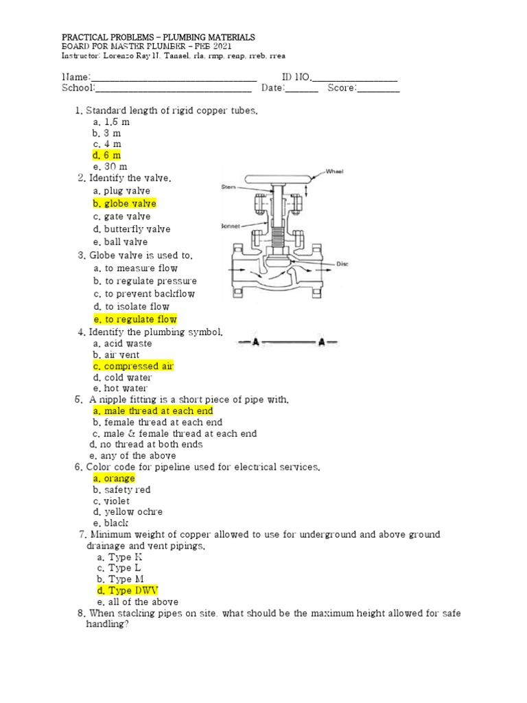 Master Plumber Exam: Plumbing Materials | PDF | Plumbing | Pipe (Fluid ...