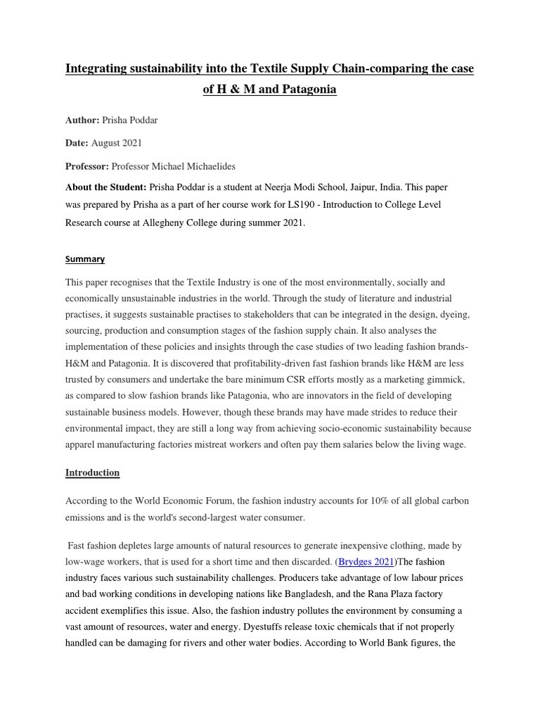 Integrating Sustainability Into The Textile Supply Chain-Comparing The ...