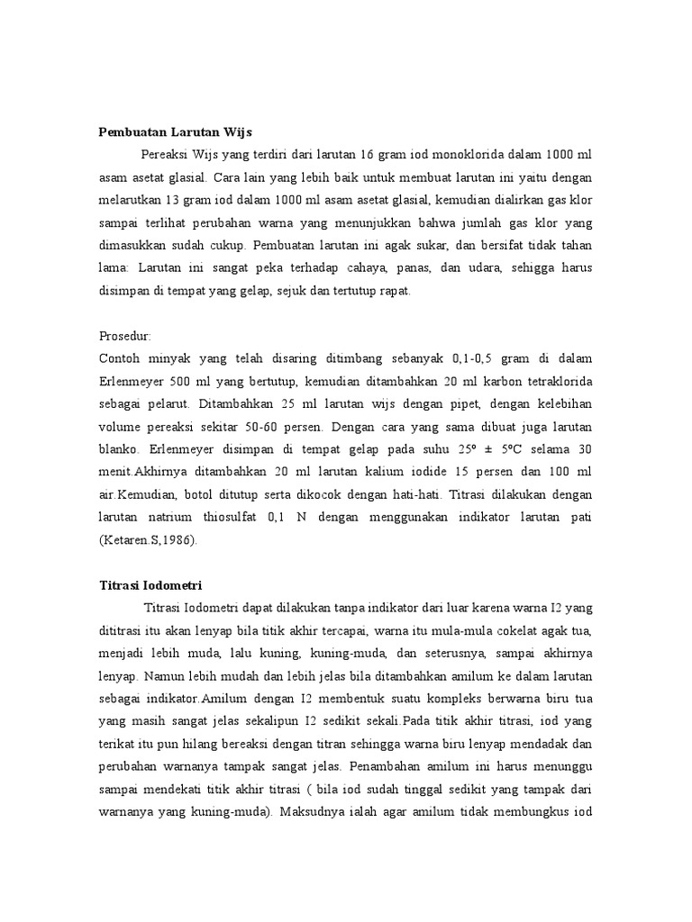 Pembuatan Larutan Wijs | PDF