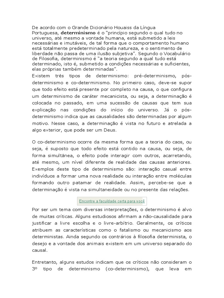 Tipos e Conceitos de Determinismo | PDF | Causalidade | Determinismo
