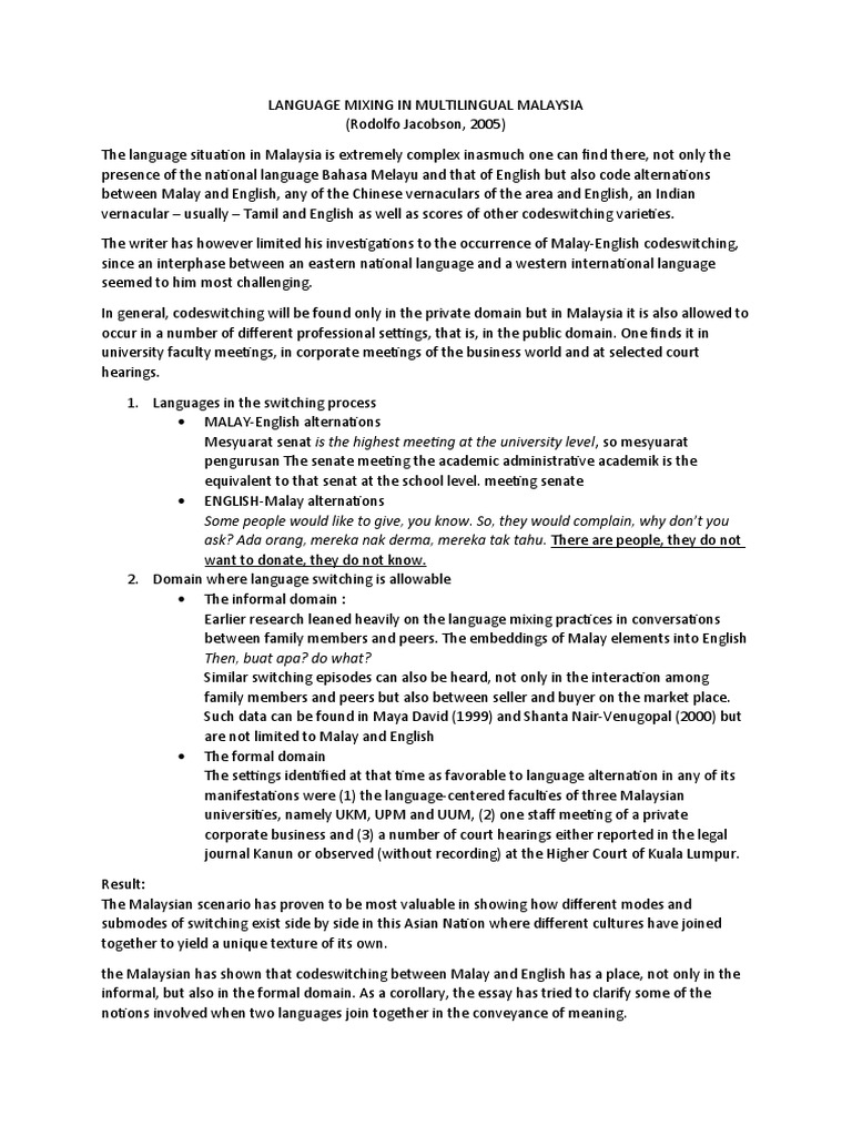Language Mixing in Multilingual Malaysia | PDF | Second Language | Multilingualism