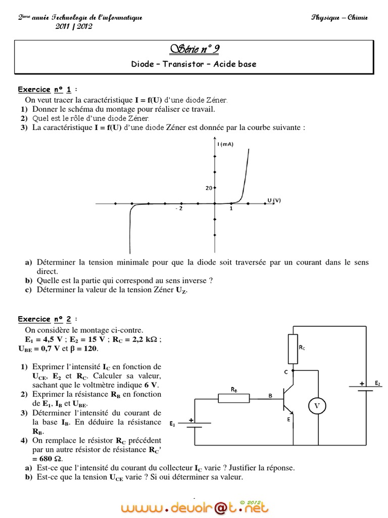Exercice corrigé : Diode et Transistor | PDF | Sciences physiques | Chimie