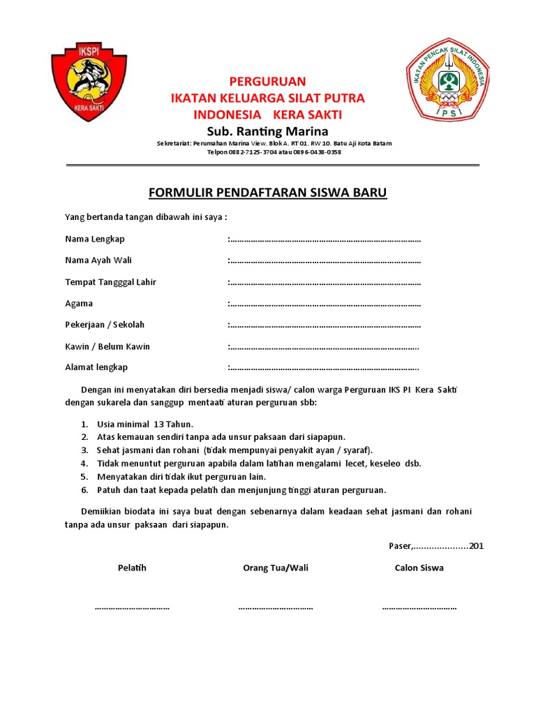 Formulir Pendaftaran IKS PI | PDF