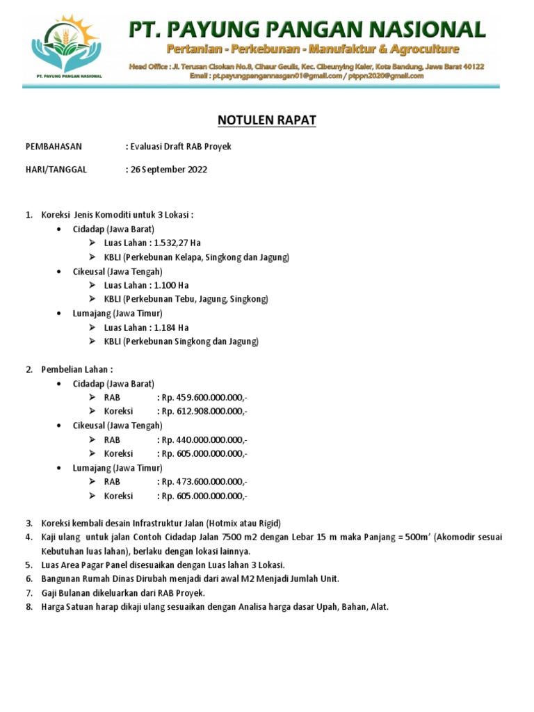 Notulen Rapat - Draft Rab | PDF