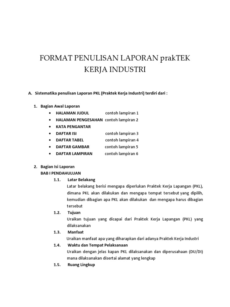 Format Penulisan Laporan Laporan PKL | PDF