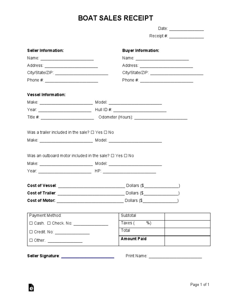 Boat Sale Receipt Template | PDF