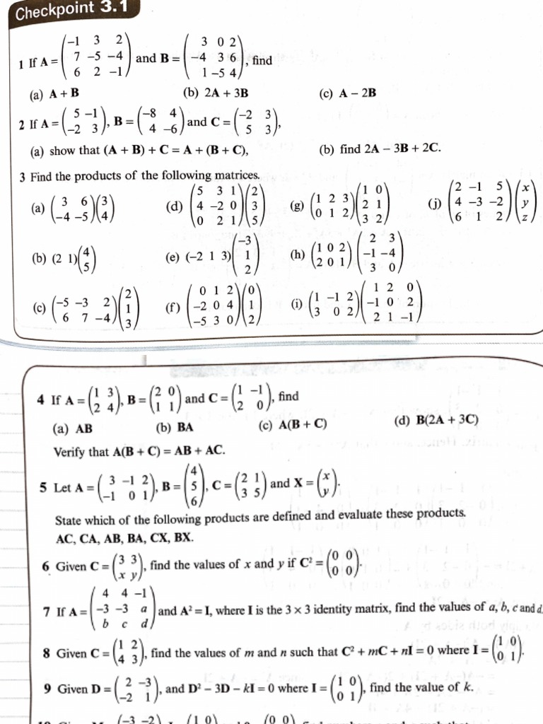 Chapter 3 Matrices | PDF | Matrix (Mathematics) | System Of Linear ...