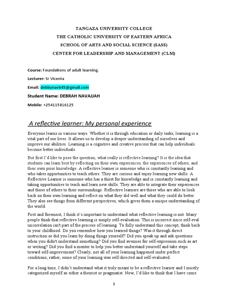 Personal Reflection On Being A Reflective Learner | PDF