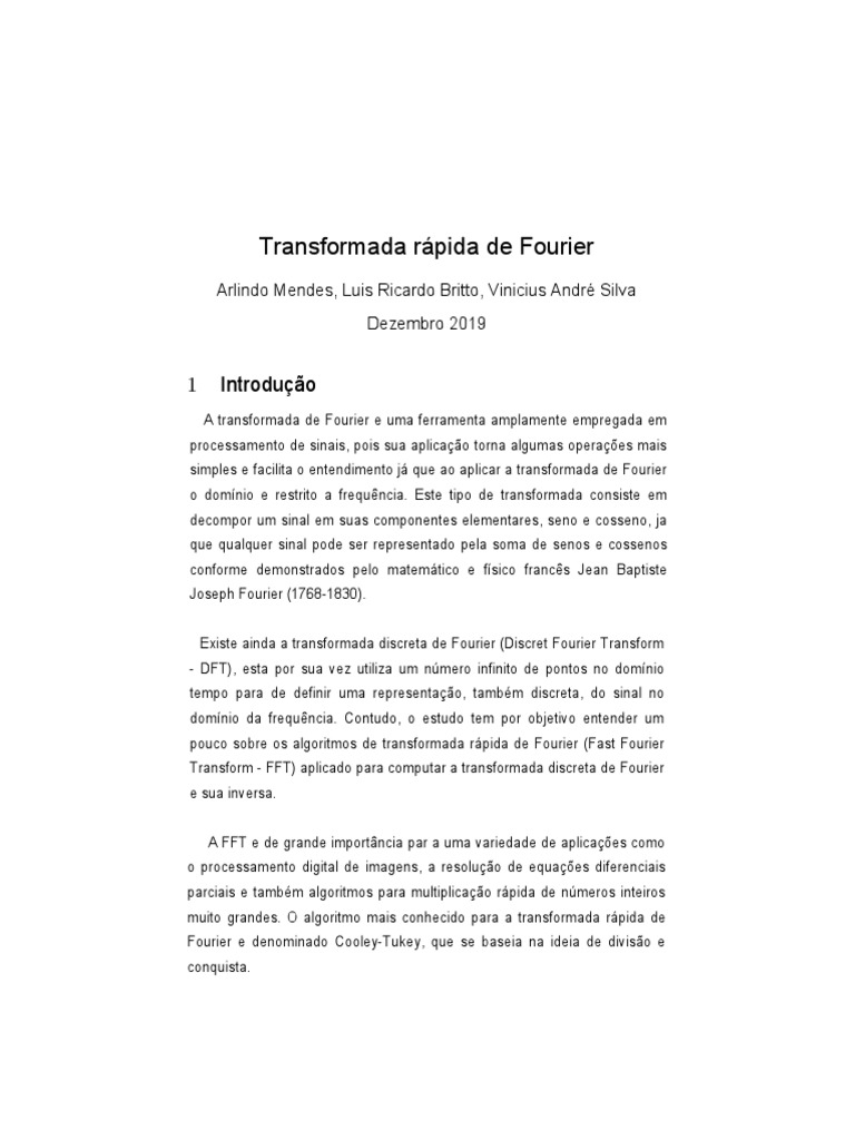FFT Algoritmo Transformada Rápida de Fourier | PDF | Transformada ...