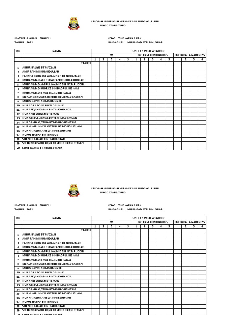 Rekod Transit PBD English Templete | PDF