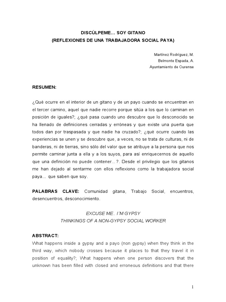 Discúlpeme Soy Gitano (Reflexiones de Una Trabajadora Social Paya) | PDF | Pueblo romaní ...