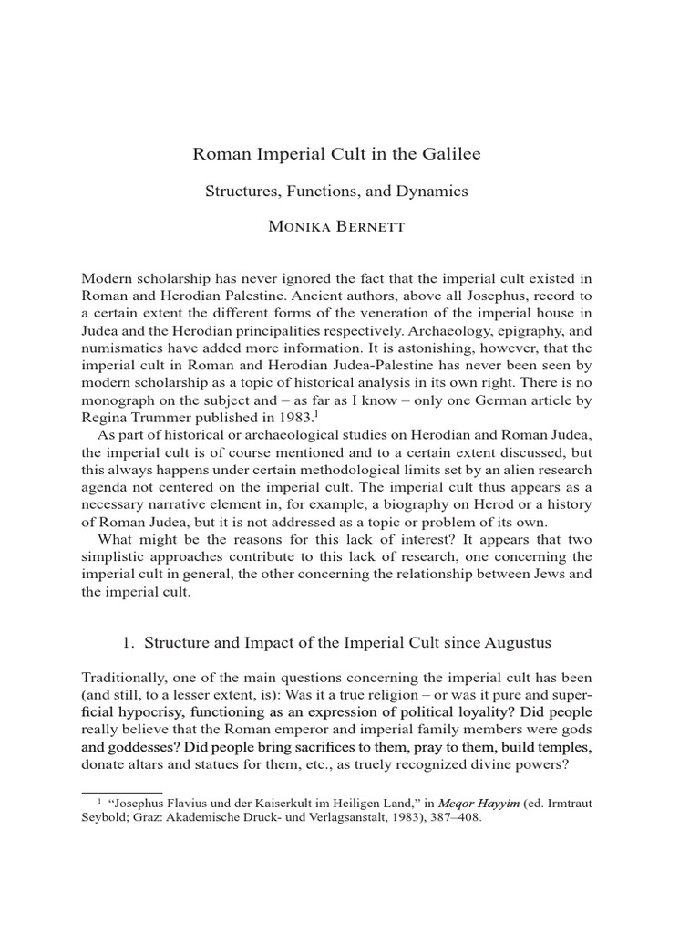 Roman Imperial Cult in The Galilee. Structures, Functions and Dynamics ...