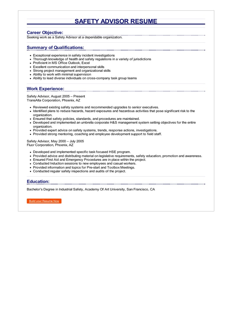 Safety Advisor Resume | PDF
