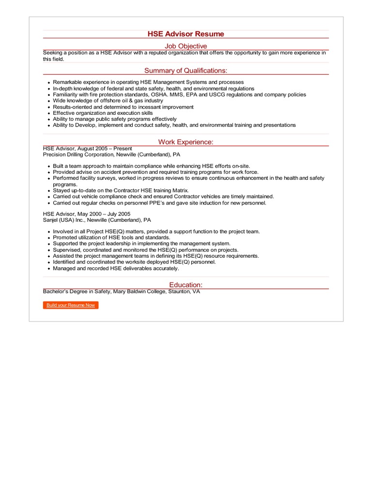HSE Advisor Resume | PDF
