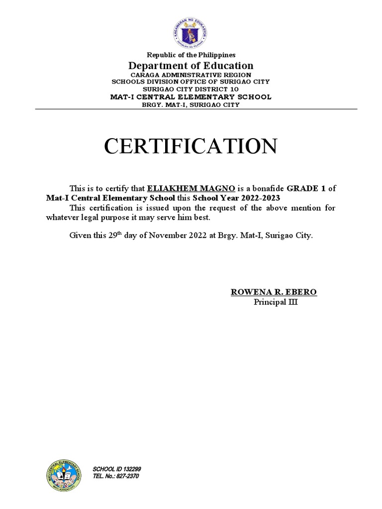 Certificate of Enrollment - Mat-I School | PDF | Philippines | Government