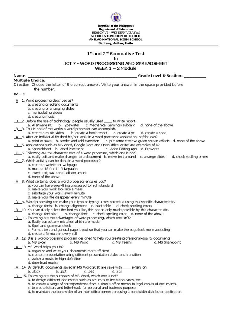 Ict 7 w1-2 | PDF | Word Processor | Microsoft Word