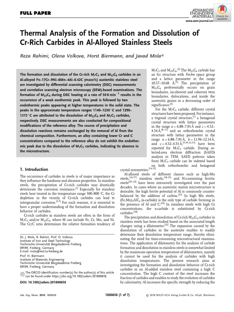 (2018) Thermal Analysis of The Formation and Dissolution of Cr-Rich ...