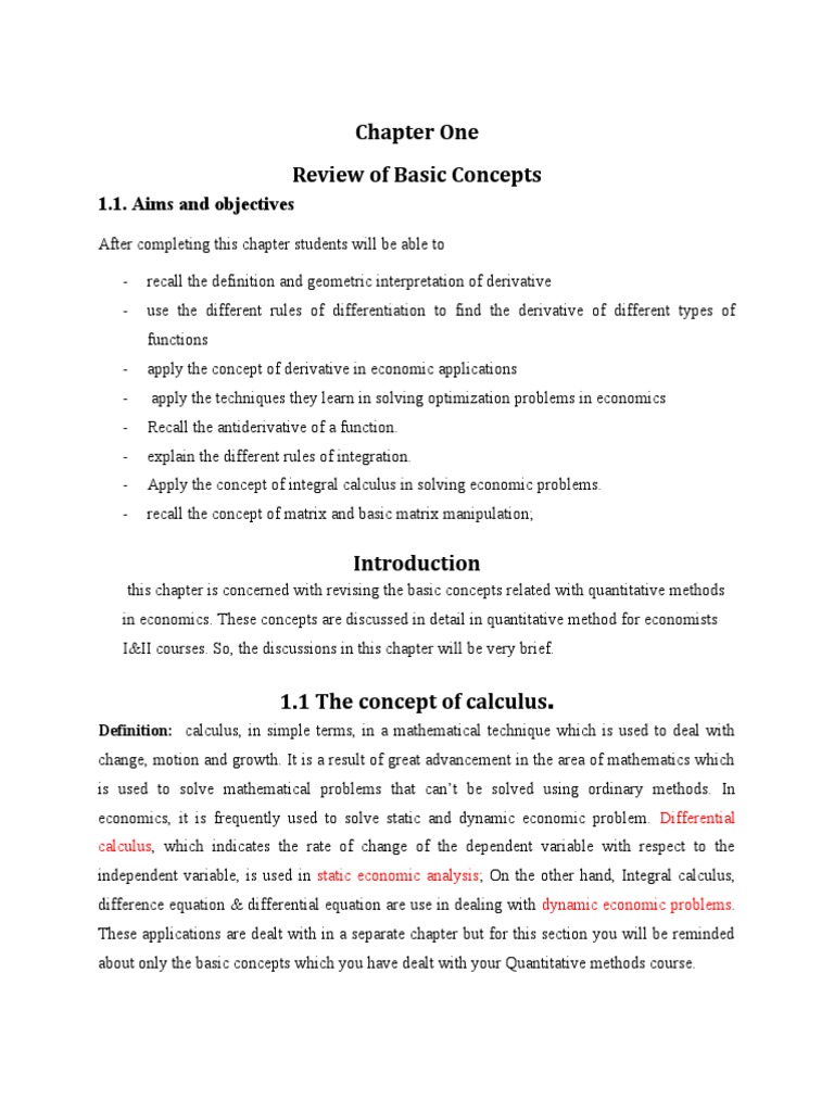 Unit One Mathematical Economics | PDF | Calculus | Integral