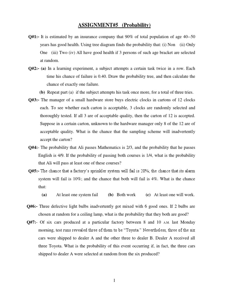 Assignments # 2 (Probability and Probability Distributions) | PDF ...