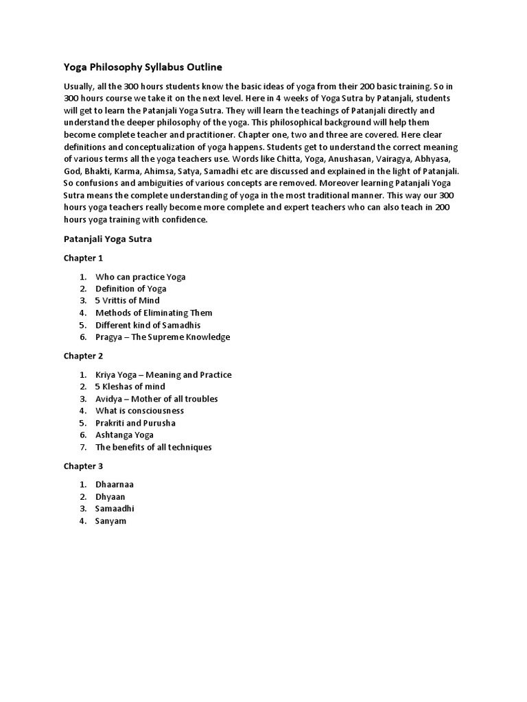 Yoga Philosophy Syllabus 300 Hours | PDF | Science & Mathematics